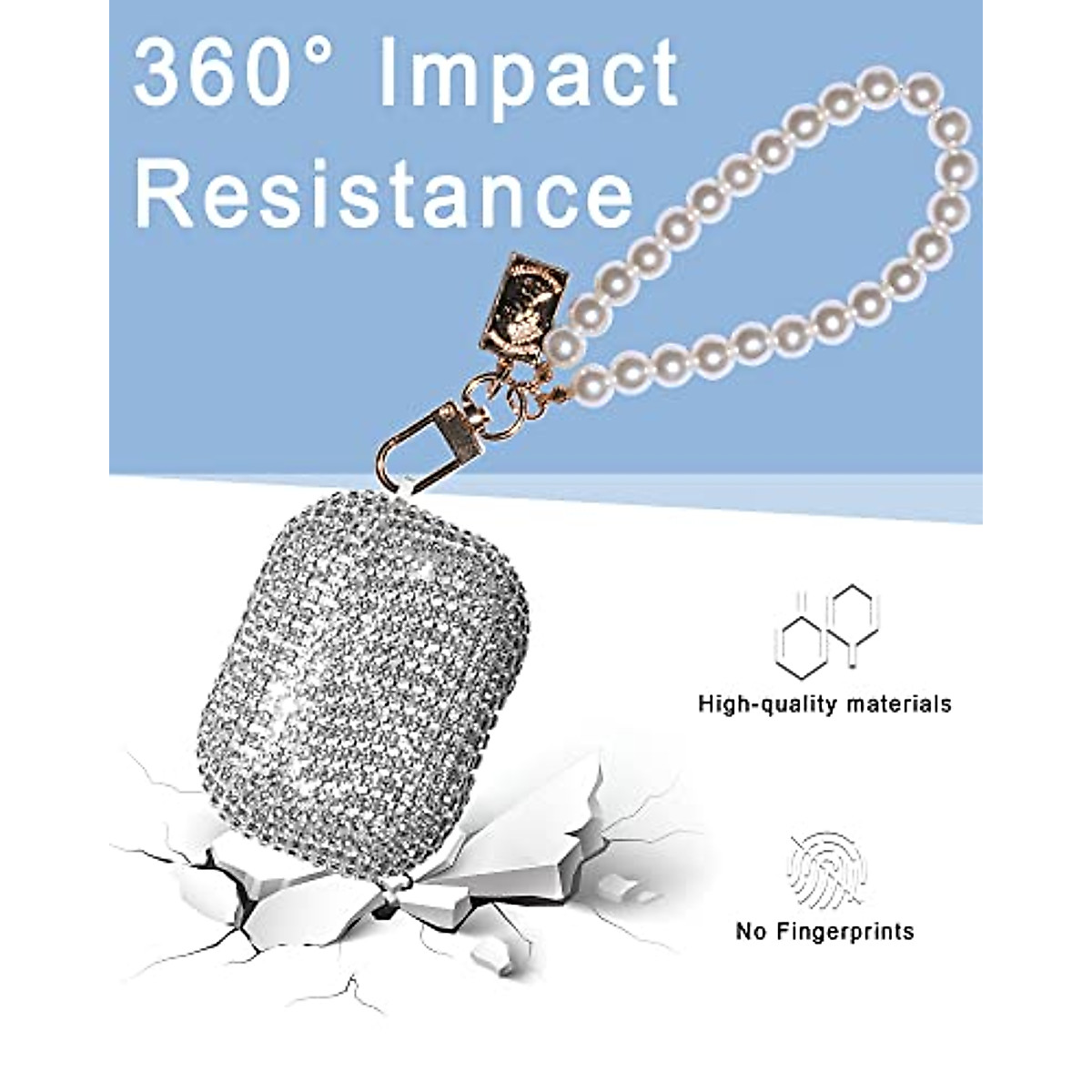 4in1 Bling AirPod Pro Case Diamonds Cover Set Kit, Luxurious Rhinestone PC for AirPods Pro Case Accessories for Women Girl w/Cute Fur Ball Pompom Keychain/Crystal Bracelet/Lobster Clasp Keychain