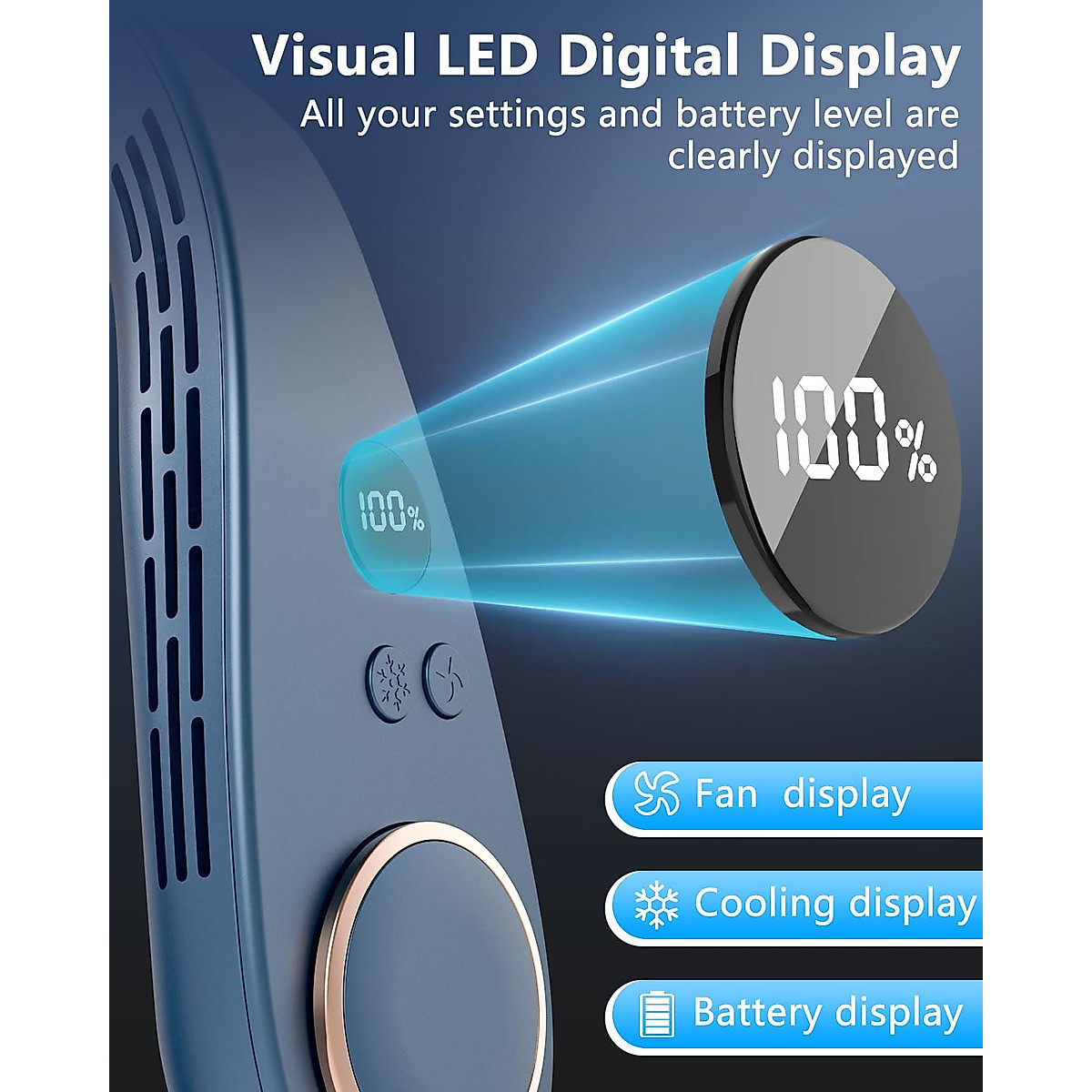 Neck Air Conditioner,Neck Fan Rechargeable Battery Operated Metal Cooling Plate AC Cooler,Personal Portable Neck Fans that Blow Cold Air,Usb Bladeless Quiet Head Wearable Hangs Around Neck Device Blue