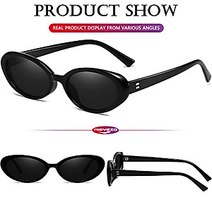 AIEYEZO Retro Oval Sunglasses for Women Fashion Small Oval Frame Sun Glasses 90s Vintage Style Shades (Black)