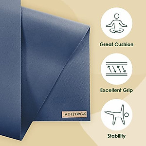 JadeYoga Harmony Yoga Mat - Durable & Thick Gym Fitness Mat, Non-Slip Natural Rubber Yoga Mat - Home Exercise & Stretching Mat, Workout Mat- Yoga, Pilate & Meditation Women & Men (Midnight Blue, 68'')