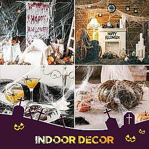 Playsheek 800 sqft Spider Webs Halloween Decorations with 90 Fake Spiders, Stretch Fake Cobwebs for Bushes Halloween Theme Party Indoor and Outdoor