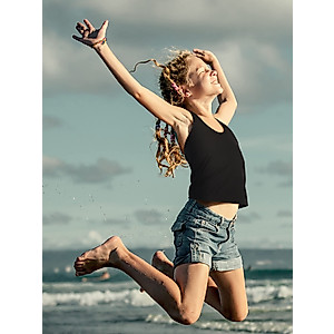 3 Pieces Girls Dance Tank Top Racerback Crop Tank Top Sleeveless Dance Top for Ballet Gymnastics Dancewear (Black, White, Pink, 7-8 Years)