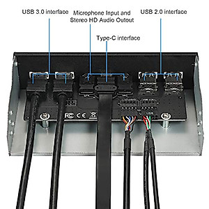 MZHOU USB2.0 + 3.0 Metal Front, 5.25 inch 19Pin Front Panel Adapter, 4 USB 3.0 Port hubs and (1HD Audio Port / 1TPY-C Port / 1 Microphone Input)