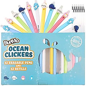 BunMo Erasable Cute Pens - Cute Kawaii Accessories - 12 Ink Pens Include 12 Extra Kawaii Pen Ink Refills. Great Easter Basket Stuffers or Easter Basket Stuffers For Girls