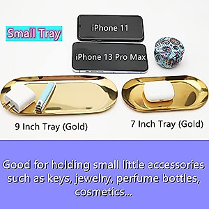 Stainless Steel Decorative Tray, Set of 2, 7 Inch Long, Jewelry Dish Cosmetics Organizer Bathroom Clutter Serving Platter Small Storage Tray, Oval, Gold