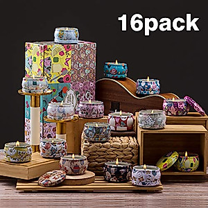 Howemon Scented Candles Gift Set, Natural Soy Wax Portable Travel Tin Candles Women Gift with Strongly Fragrance Essential Oils for Stress Relief and Aromatherapy - 16 Pack