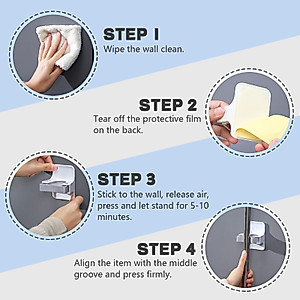 ASTIMESA 4 Pack Mop and Broom Holder Wall Mount, Self Adhesive Broom Hanger, Mop Gripper Organizer Broom Clips for Hanging Home Garage Garden Laundry Room Storage (White) (4)