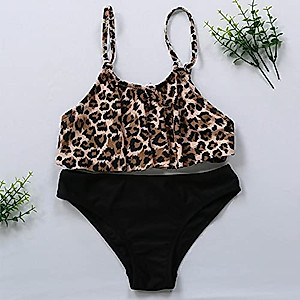 IKevan Bikini Set for Girls 10-12,Girls' Cute Crisscross Leopard Floral Print Two-Piece Bathing Suits Big Kids 4-18 Years