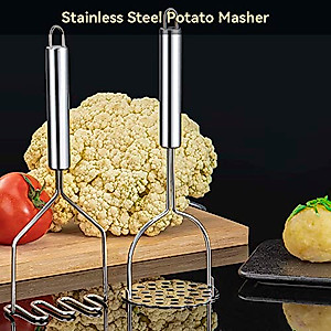 VOOVAO 2 Pcs Potato Masher, Heavy Duty Stainless Steel Integrated Masher Kitchen Tool Wire Masher for Potatoes, Avocados, Beans, Fruit & Vegetables