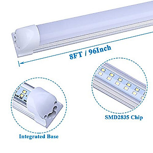 8FT LED Light Fixtures, 72W, 6000K Cool White, Fluorescent Light Replacement, Linkable led Tube Lights 8foot for Cooler,Garage, Warehouse,Basement,Frosted Lens(12-Pack), Ship from USA