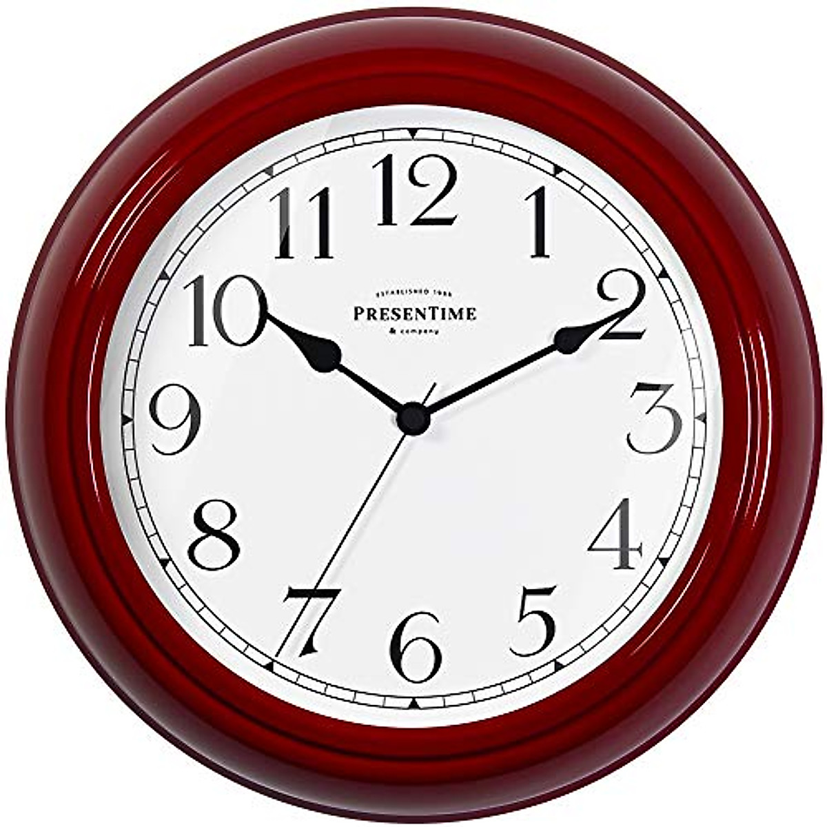 PresenTime & Co Chic Home Collection 10" Molly Clock, Silent No Ticking, Red Color
