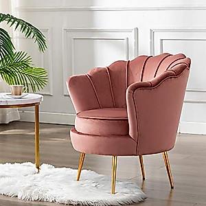 DAGONHIL Pink Velvet Accent Chair for Living Room, Vanity Chair for Makeup Room, Tulip Chair with Gold Metal Legs, Dusty Pink