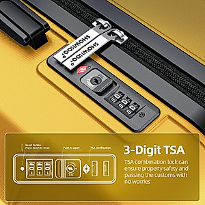 SHOWKOO Luggage Sets Expandable PC+ABS Durable Suitcase Sets Double Wheels TSA Lock Yellow 3pcs