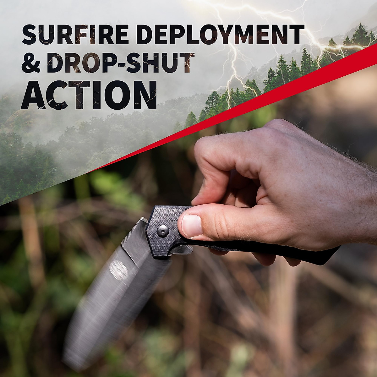 Off-Grid Knives - Stinger XL Folding Knife w. Spear Point Blade, Crucible 154CM Steel, G10 Scales, Deep Carry Clip (Blackwash)