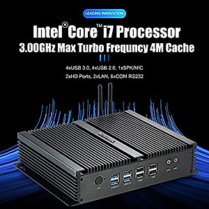 KINGDEL i7 Powerful Mini Box PC, Fanless Mini Desktop Computer with i7 CPU, 8GB RAM, 256GB SSD+1TB HDD, 2xLAN, 2xHD Ports, 4xUSB 3.0, 6xCOM RS232