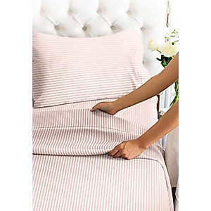 Striped Bed Sheets - Pin Stripe Sheets - Blush Pink Sheets - Pink & White Stripe Sheets - Queen Striped Sheets - Hotel Luxury Bed Sheets - Deep Pockets - Easy Fit - Breathable & Cooling Sheets