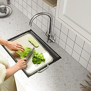 Arausk 16.7" x 14.5" Roll up Dish Drying Rack Silicone Coated Portable Dish Rack Dish Drainer Foldable Stainless Steel Over Sink Kitchen Drainer Rack for Cups Vegetables (XL)