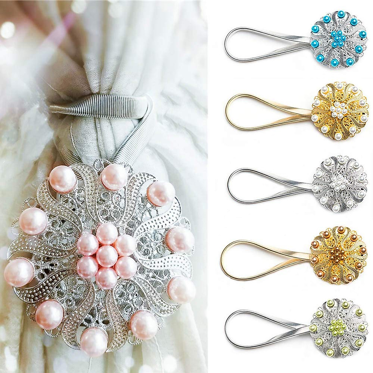 Pearl Magnetic Curtain Tieback Magnet Window Screening Clip Living Room Accessories Elegant Curtains Buckle Tie Backs Holder (Color : Small, Size : As Show)