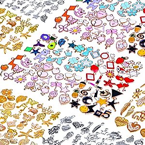 Mckanti 150PCS Bracelet Charms for Jewelry Making Wholesale Bulk Lots Jewelry Making Silver Bracelet Charms Gold Plated Enamel Charms Pendants for Necklace Bracelet Jewelry Making and Crafting.
