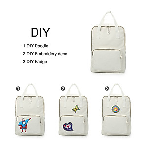 Zicac Unisex DIY Canvas Backpack Daypack Satchel (White 02) (Beige)