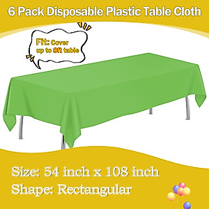 tujol Lime Green 6 Pack Plastic Table Cloth 54" x 108", Disposable Tablecloths Rectangle Table Cover, Plastic Table Cloths for Parties