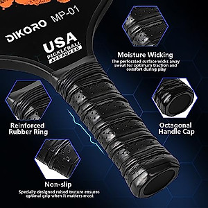 Dikoro Pickleball Paddles, USAPA Approved Fiberglass Pickleball Set with Pickleball Rackets, 4 Indoor Outdoor Pickleball Balls, Portable Pickleball Bag, Families Paddle Accessories for Men and Women