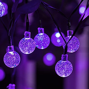Solar Christmas Lights Outdoor Waterproof, 2 Pack 60 LED 36.5 FT Each, Crystal Globe Lights for Garden Yard Wedding Christmas Party Decor (Purple)