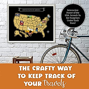 Large Scratch Off Map Of United States 23x16 inch - Hand Drawn Travel USA Map with Accessories - Laminated United States Map - Deluxe Visited States US Map for Home Decor - Cool Traveler Gift Idea