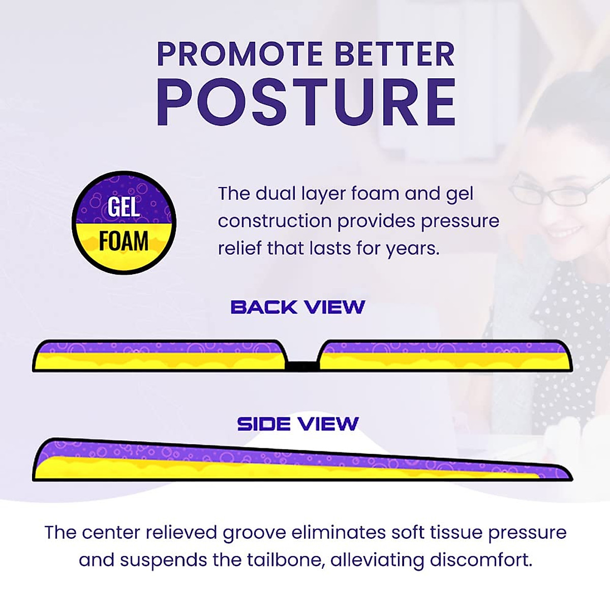 GSeat Classic Gel and Foam Seat Cushion (Gray) - Chair, Car, Office, Commute, Airplane, Wheelchair, Sciatica, Coccyx/Tailbone & Chronic Back Pain Relief - Ergonomic Comfort - Long Lasting