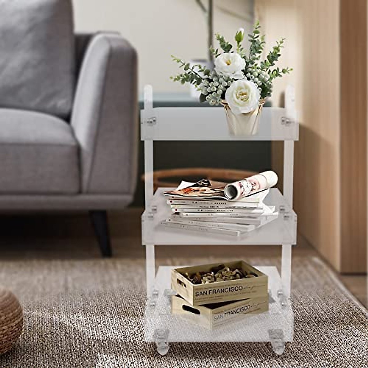 awolsrgiop 3-Tier Kitchen Storage Cart Rolling Utility Rack w/Handle Utility Mobile Shelf Mobile Slide Out Organizer Multi-Purpose Storage Rolling Cart Utility Trolley Cart on Wheels Space Saving