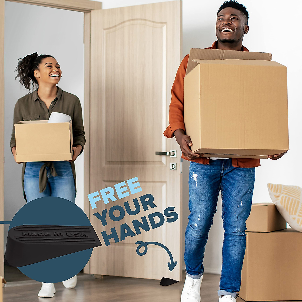 Large Big Rubber Door Stopper Made In USA - Door Stop Wedge for Carpet, Tile,Concrete Floor - Door Stoppers for Bottom of Door -Tall Heavy Duty for Commercial & Home- 6.5 x 2.75 x 1.9 Inches Black 2PK