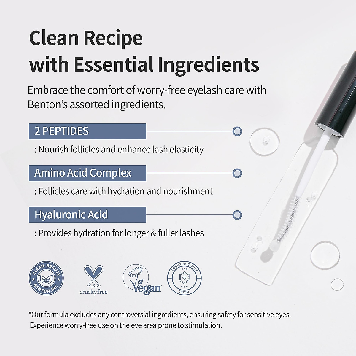 BENTON HONEST Eyelash Serum - Korean Skin Care Lash Serum with Hyaluronic Acid & Peptides | Eyelash Growth & Eyebrow Growth Serum (0.33 fl oz)