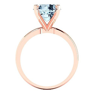 Clara Pucci 3.0 ct Round Cut Solitaire Natural Aquamarine Engagement Wedding Bridal Promise Anniversary Ring in 18K Rose Gold Size 8.25