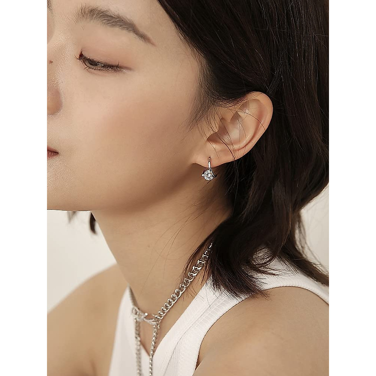 Round CZ Huggie Hoop Earrings for Women Girls 925 Sterling Silver Hypoallergenic Circle Cubic Zirconia Small Hoops Cartilage Fashion Dainty Birthday Wedding Jewelry Gifts for Her