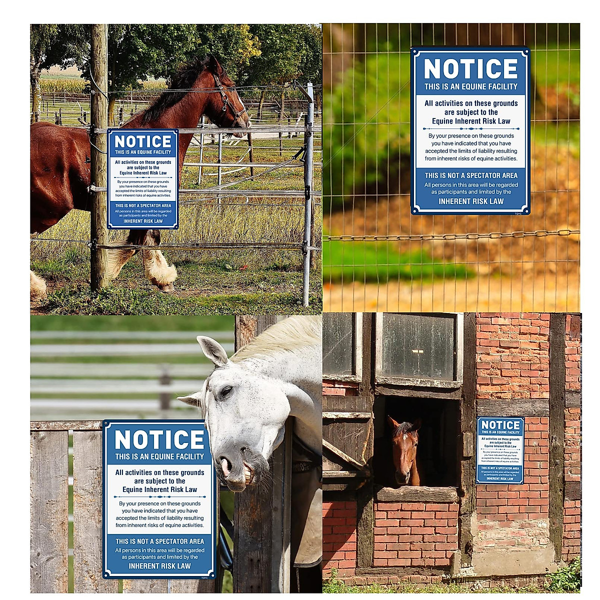 TQYC Equine Liability, Statute Horse Barn Stable Farm Sign, 2-Pack 10 x 14 inch Rust Free Aluminum Sign, UV Protected and Weatherproof, Durable Ink, Easy to Install, Indoor/Outdoors Use
