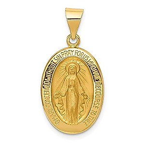 IceCarats 14K Yellow Gold Our Lady of Miraculous Medal Blessed Virgin Mary Necklace Charm Pendant 27.5mm x 14mm Only