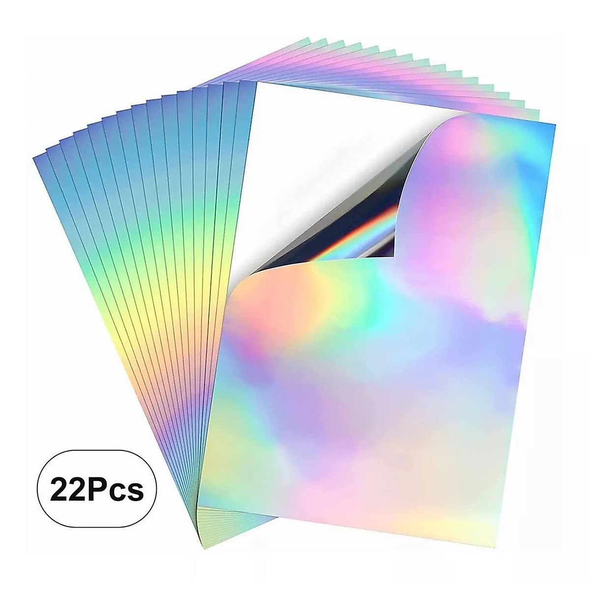 22 Sheets Holographic Sticker Paper, A4 Size 8 x 12in Dries Quickly Printable Holographic Stick Adhesive Paper for Inkjet Printers, Photocopiers, Printers