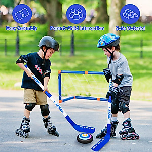 OASO Kids Toys Hover Hockey Soccer Ball Set with 3 Goals, Rechargeable Floating Air Soccer Ball with Led Light and Foam Bumper, Indoor Outdoor Sports Games Toys Gifts for Boys Girls Aged 3 4 5 6-12