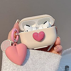 Compatible with AirPods Pro Case Cute Airpod Pro Case Cover Kawaii Cases Pink Heart Design Soft Silicone Case with Cute Keychain for Girls Women