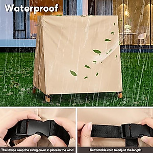 uHousDeco Outdoor Swing Covers for A Frame Patio Swing, 72" L x 55" D x 67" H, A-Frame Swing Cover Waterproof, Porch Patio Swing Canopy Cover, Windproof UV Resistant All Weather Protector - Beige