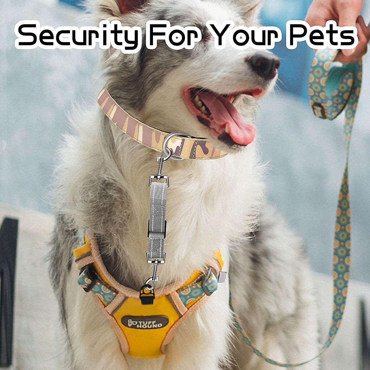 YAODHAOD Dog Safety Collar Clips,Adjustable Prong Collar Backup Clips with Dual Clasps, Reflective Prong Clip Dog Harness to Collar and Leash Connector Safety Clip (Gray)