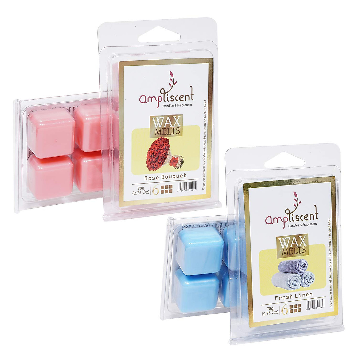 Ampliscent Scented Wax Melts -Wax Cubes Warmer|Candle Wax Air Fresheners|Scented Natural Soy Wax Melt Cubes Fresh Linen and Rose Bouquet - Set of 2 (2.5 oz)