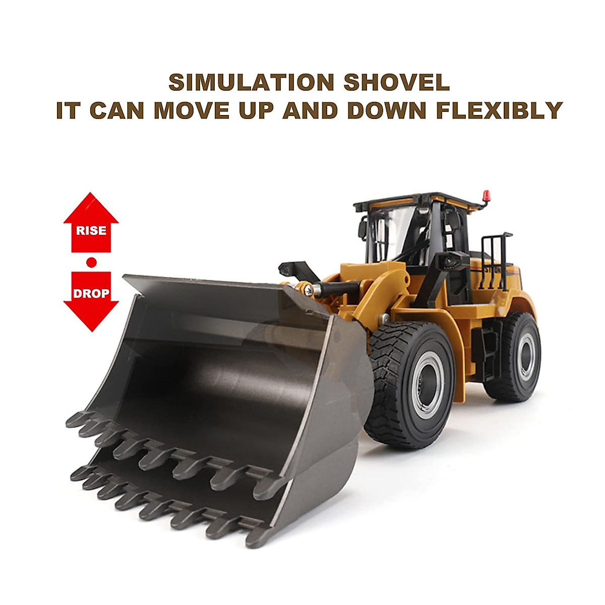 Hitish Remote Control Front Loader 2.4Ghz 9 Channel RC Bulldozer Construction Vehicle Radio Control Tractor Truck Toy with Lights & Sounds for Kids Age 8, 9, 10 and Up Years Old