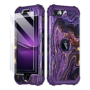 Miqala for iPhone SE 2022/2020 Case,Shiny in The Dark Three Layer Heavy Duty Shockproof Hard Plastic Bumper +Soft Silicone Rubber Protective Case for iPhone SE(3rd Gen/2nd Gen) 4.7 inch,Deep Purple