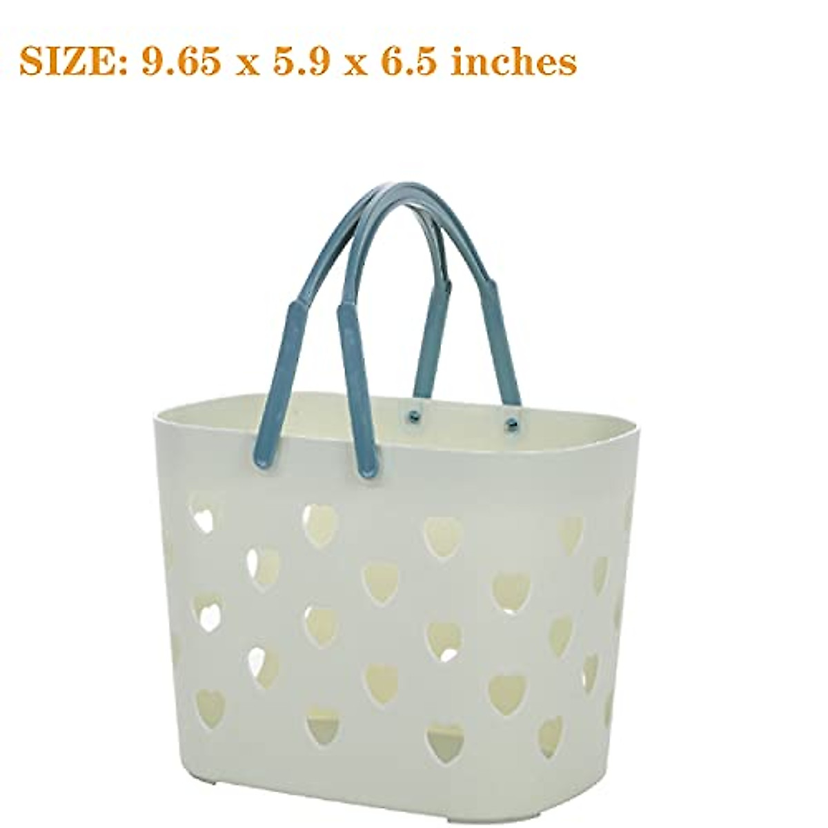 Portable Plastic Shower Caddy Baskets, Standing Storage Organizer Bins, Shower Caddy Tote Bag with Handles, Hollow Cleaning Caddy with Holes for Bathroom, College Dorm, Kitchen, Home - Heart Blue