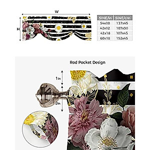 Tie Up Valance Curtains Blooming Flowers Gold Butterfly Gardon Kitchen Cafe Valances for Windows,Rod Pocket Adjustable Balloon Window Shades for Living Room Bathroom Black White Stripe,1 Panel