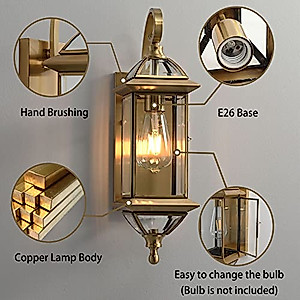 Milaii Outdoor Wall Light with Clear Glass Waterproof Exterior Light Fixtures Oil Rubbed Brass 18.5 inch Copper Wall Mount Lights for for Patio Garage Front Porch (Bulb not Included)