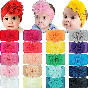 JOYOYO 20 Colors Baby Girls Headbands Chiffon Flower Hairbands 4.5 Inch Hair Bows Soft Spandex Nylon Headbands Floral Hair Accessories for Infants Newborn Toddlers and Kids