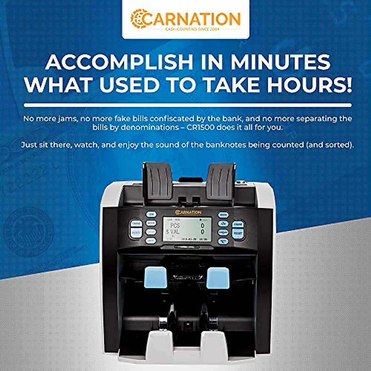 Bank Grade Mixed Denomination Bill Counter and Sorter CR1500 with Printer - Full Spectrum Counterfeit Detection PC Suite 2 Year Warranty (CR1500_P)