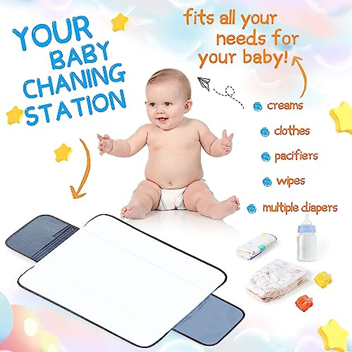 PHOEBUS BABY Portable Changing Pad Travel - Waterproof Foldable Diaper Changing Mat - Lightweight & Compact Changing Station, Newborn Baby Gifts